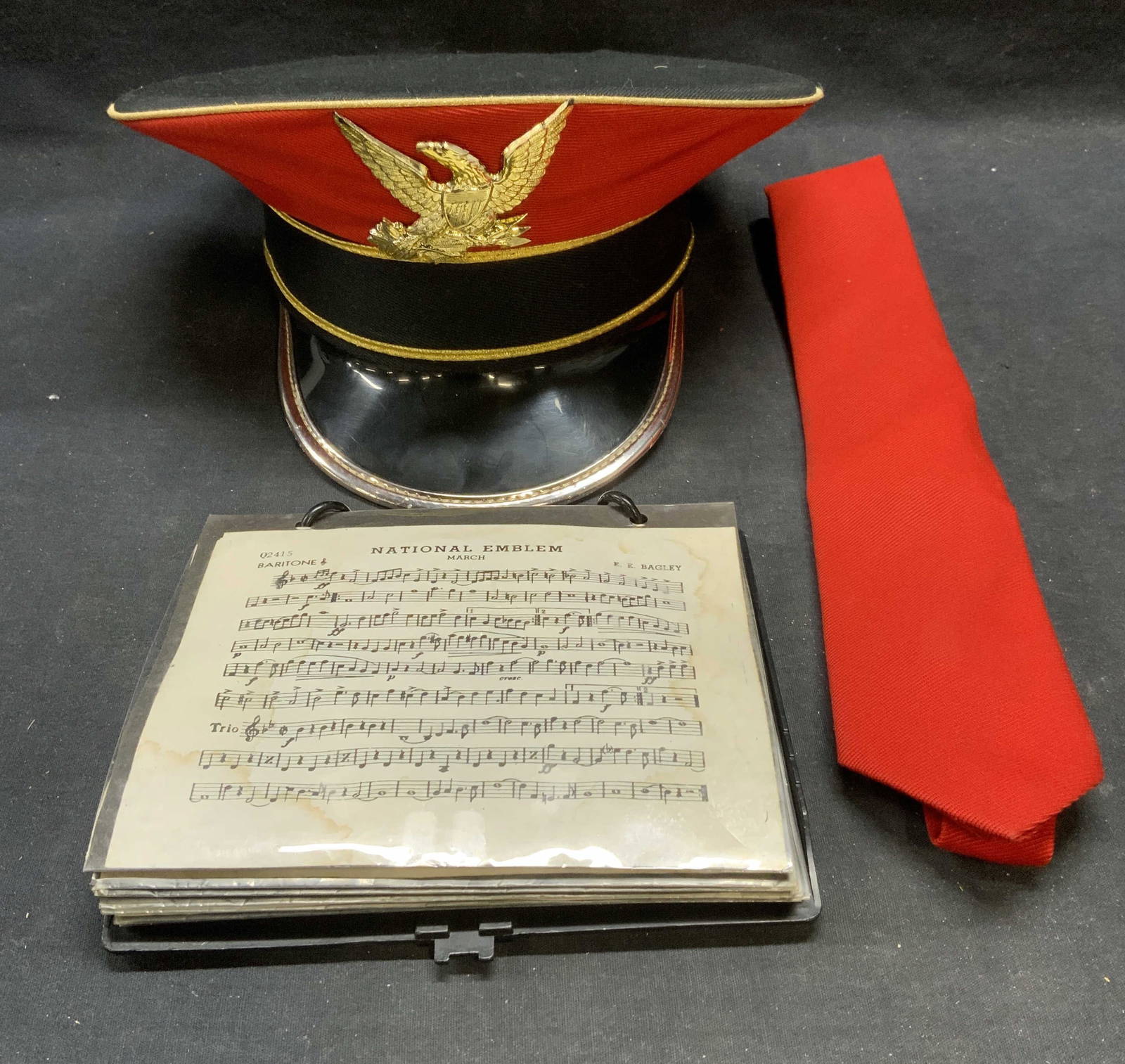Vintage Red & Black Military Hat , Sheet Music + Auction