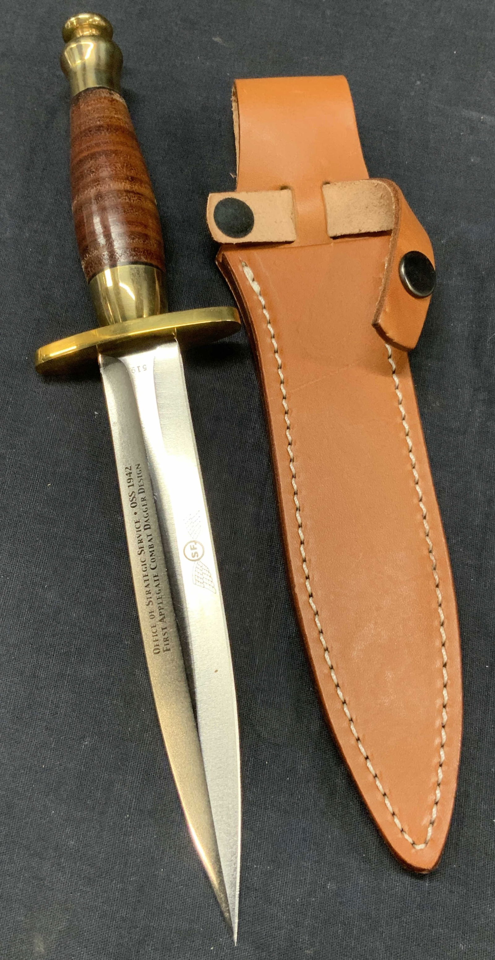 A.g. Russel Brass & Wood Dagger Knife W Case, Jp Auction