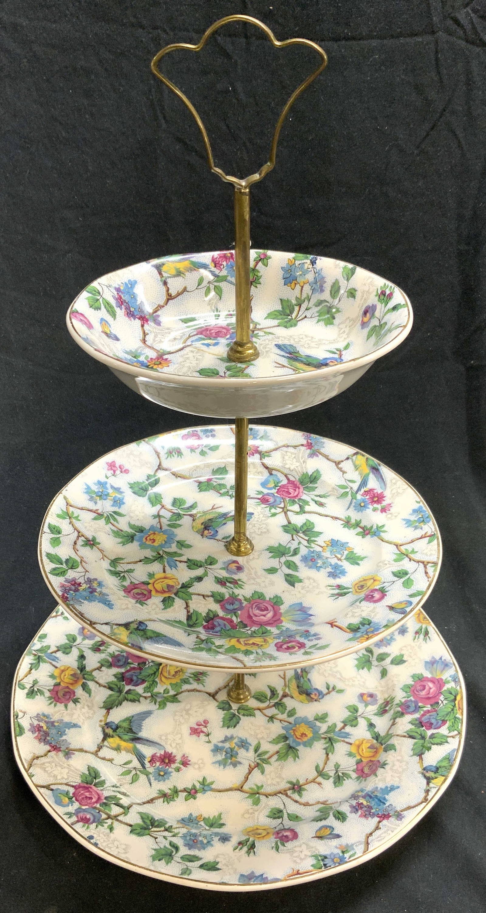 Royal Tudor 3 Tier Chintz Bird Snack Tray Auction