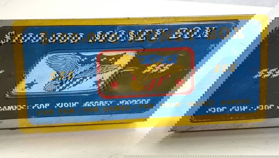 Vintage Hinged Toleware $100,000 Money Box