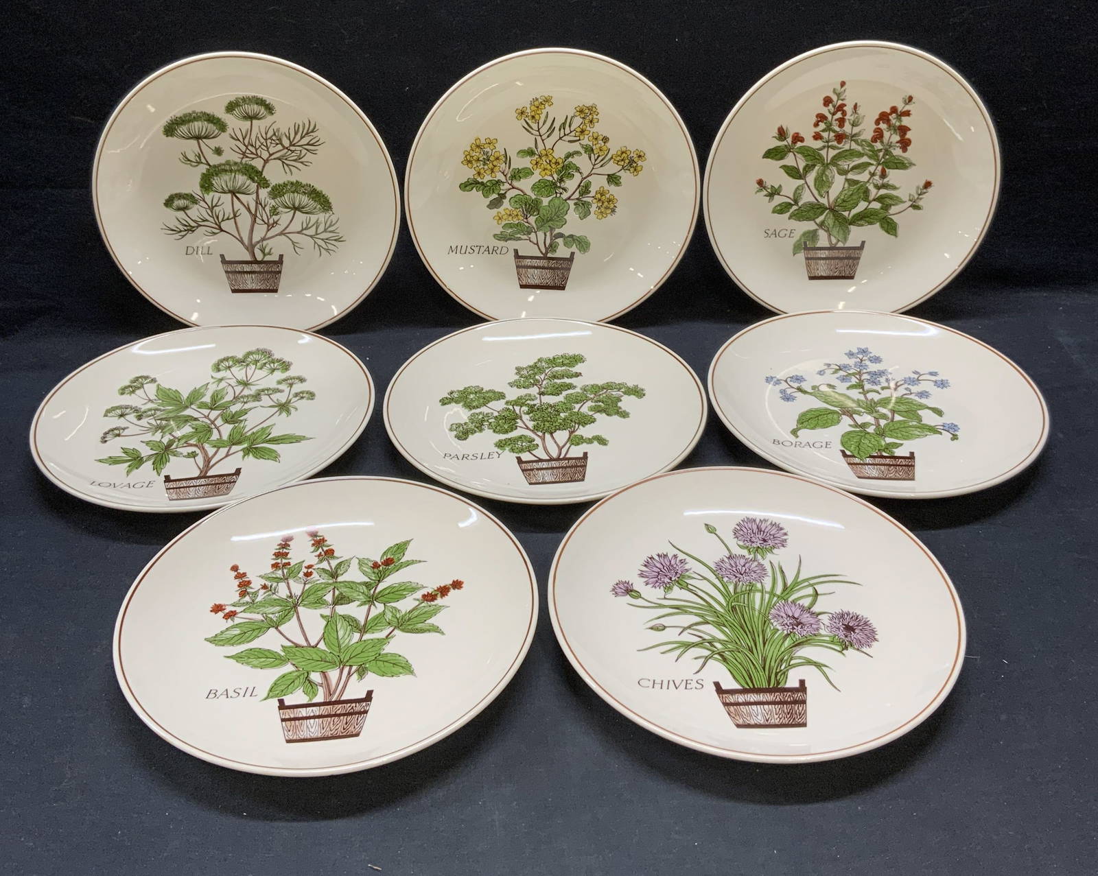 Set 8 Ceramic Herb Motif Plates Auction
