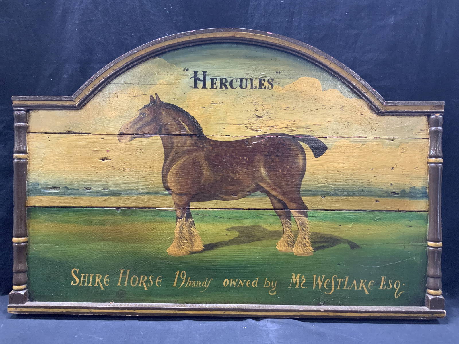 Hand Painted Wooden Vtg Hercules Horse Sign Auction