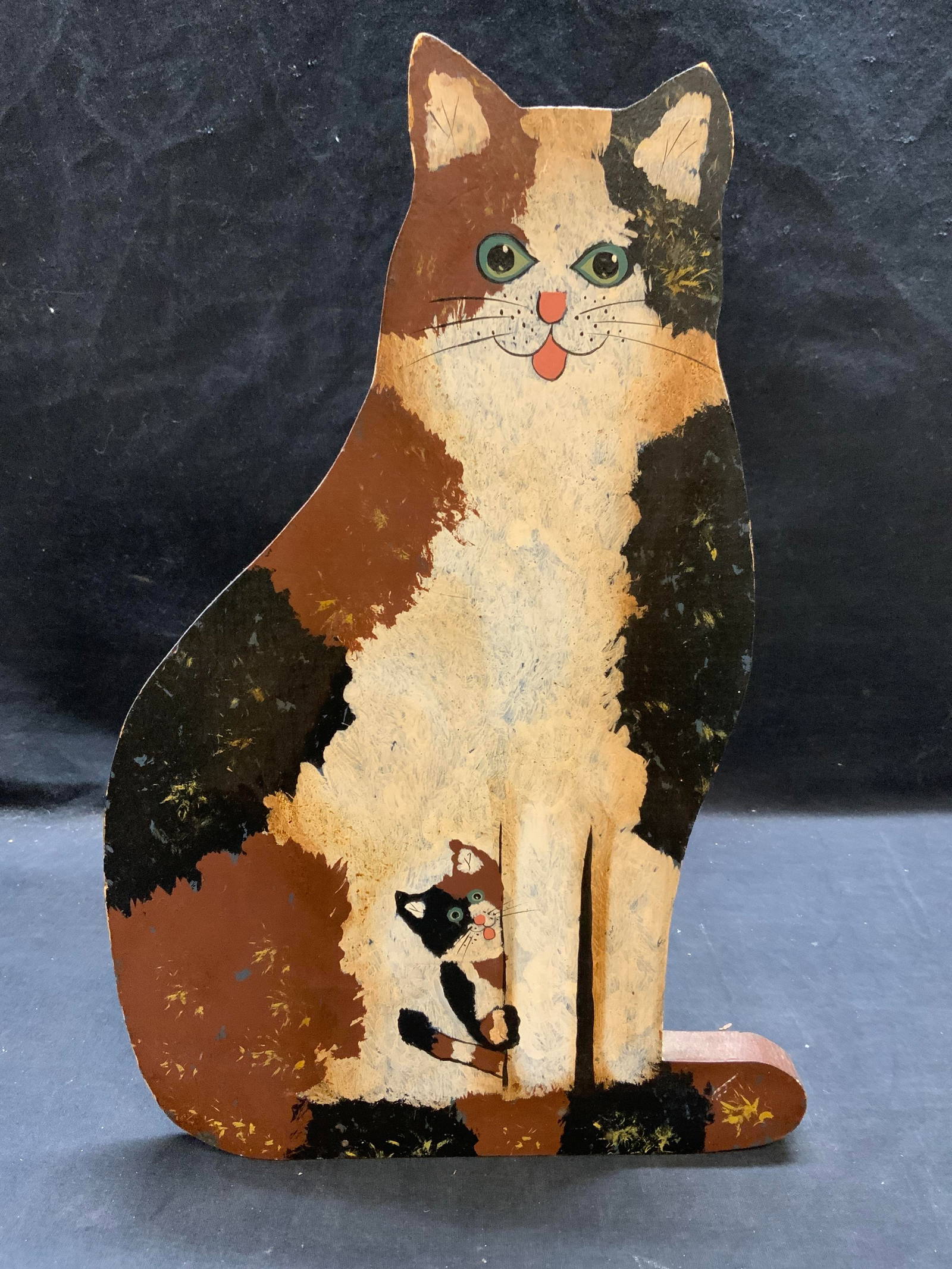 Vintage Signed Hand Painted Wood Cat Figural Auction