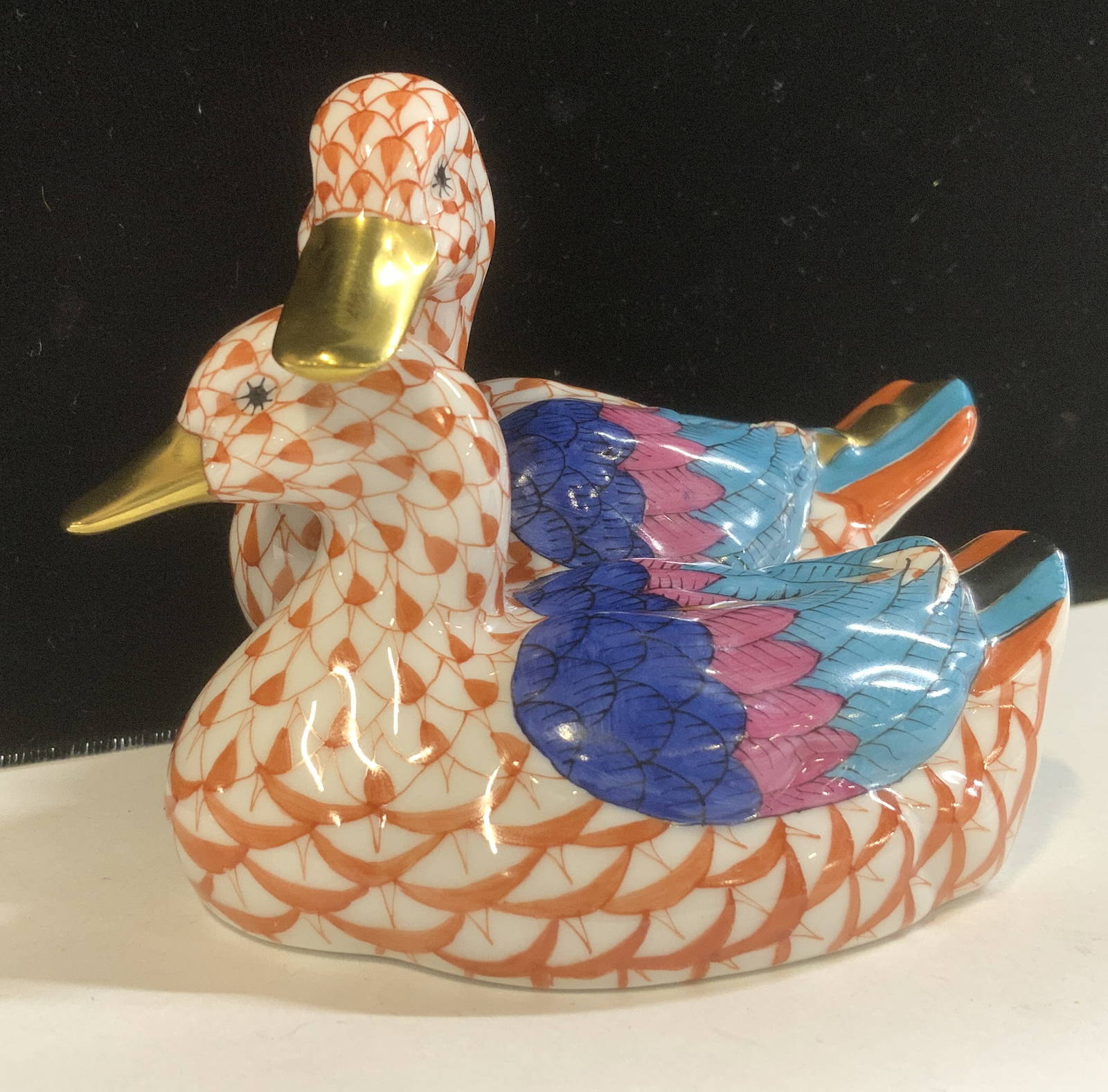 Herend Fishnet Rust Ducks Figural #5836 Auction