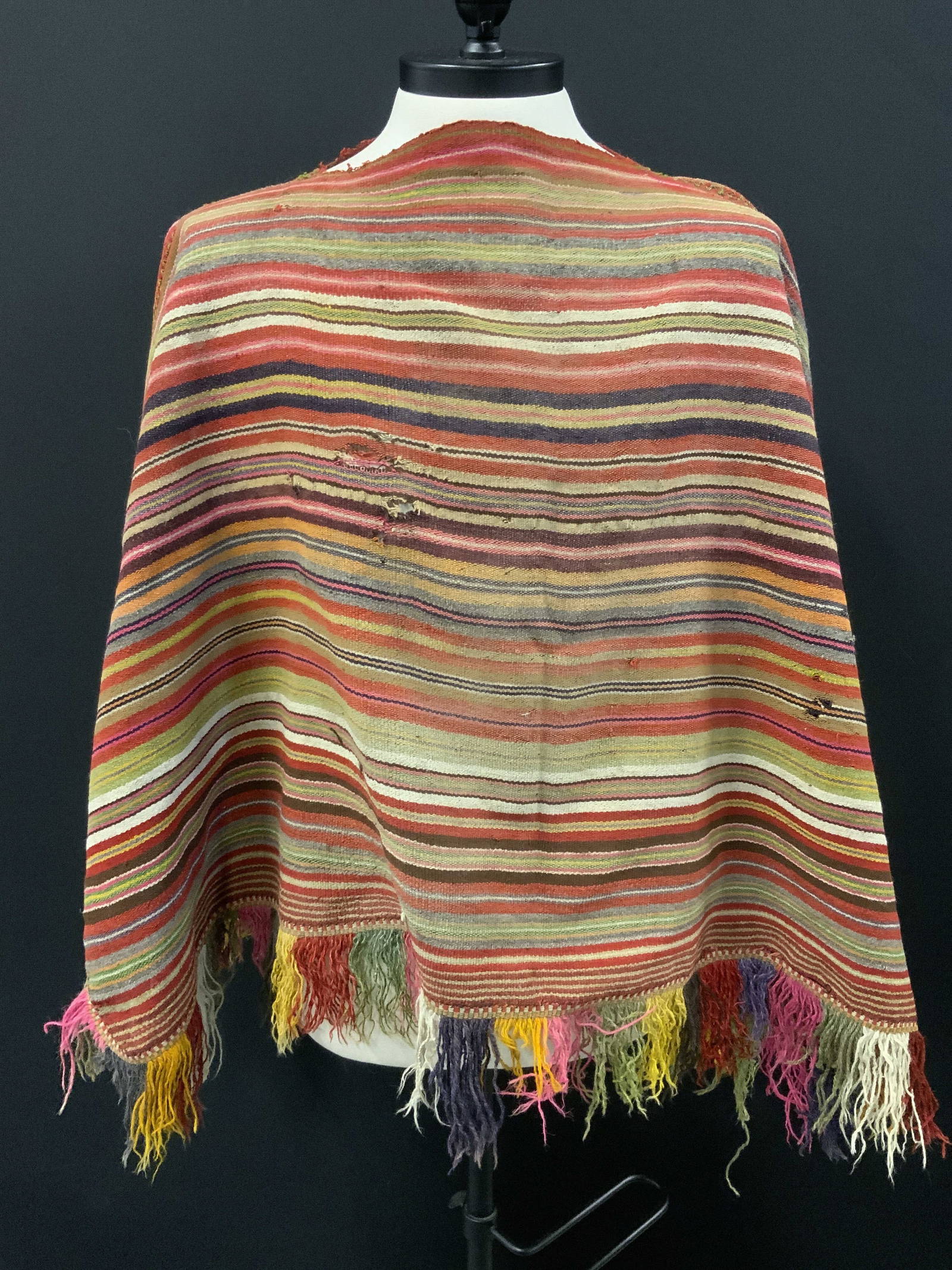 Striped Handmade Peruvian Wool Poncho Auction