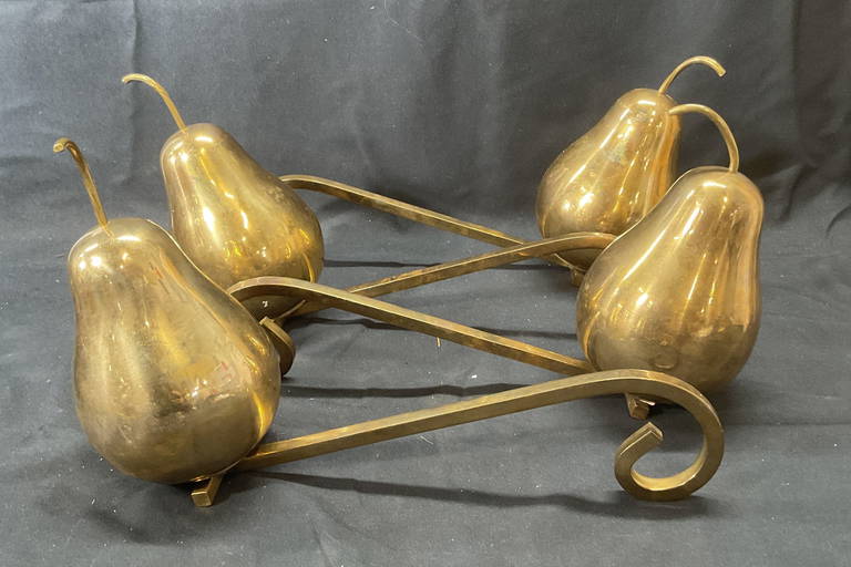 Set 4 Vintage Brass Pear Motif Stocking Holders