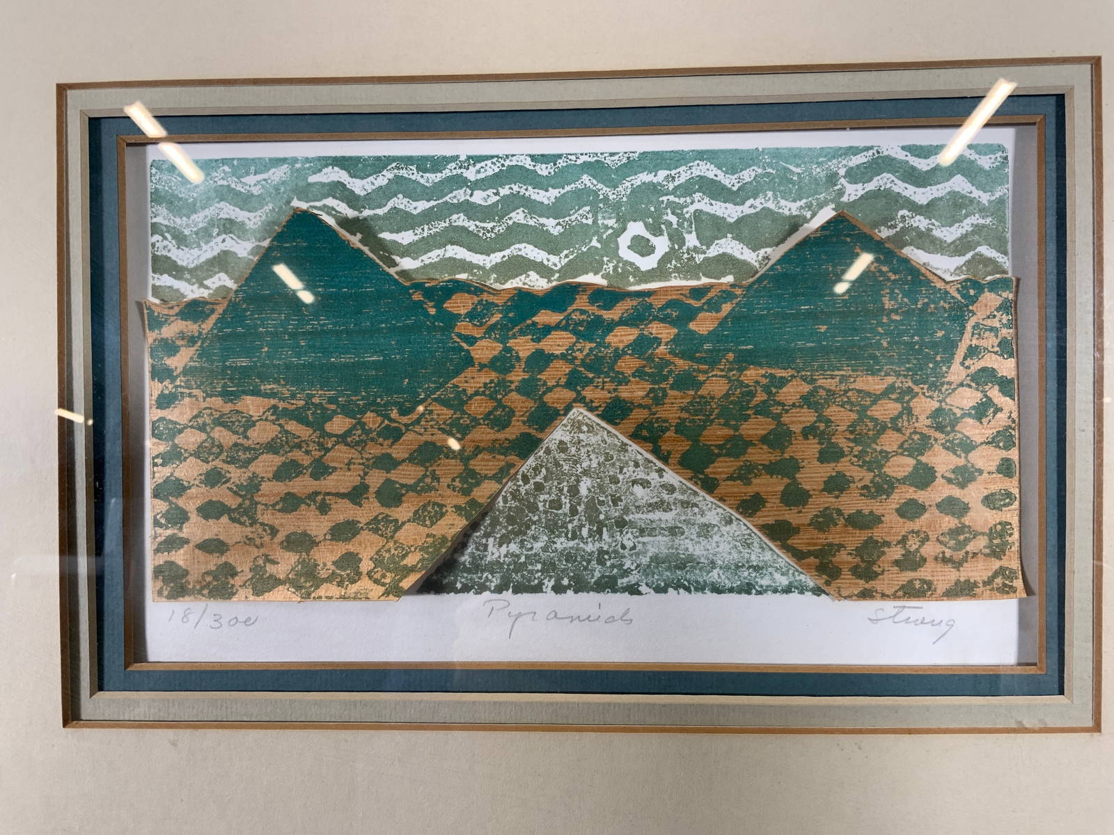 Signed & Framed Ltd. Ed. Pyramids Linocut Auction