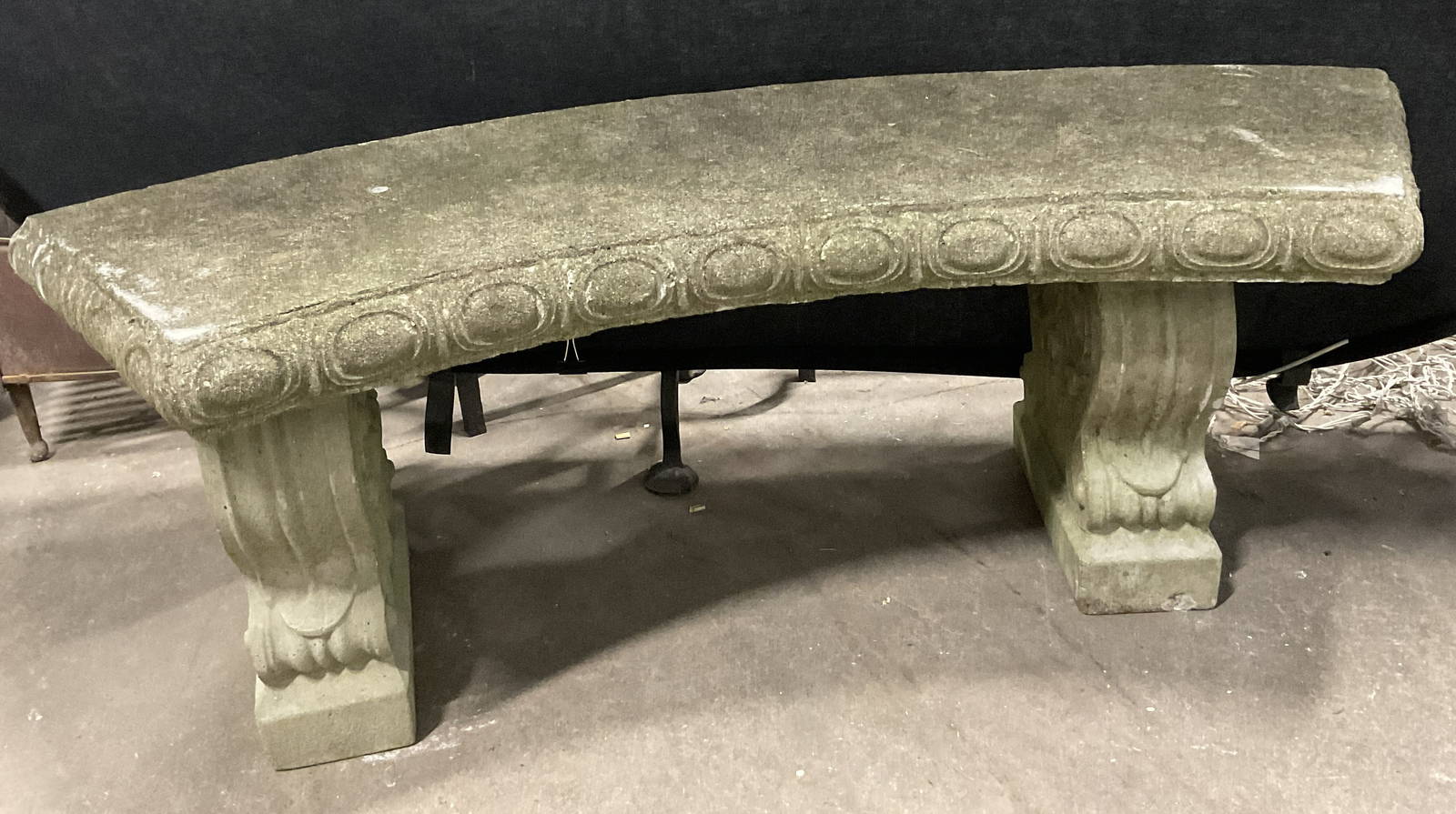 Vintage Curved Cast Stone Garden Bench Auction