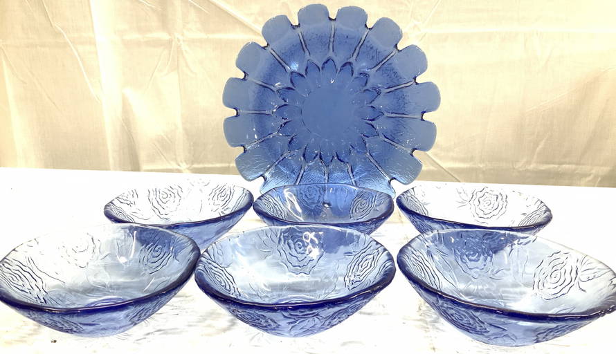 7 Reverse Embossed Cobalt Glass Bowls