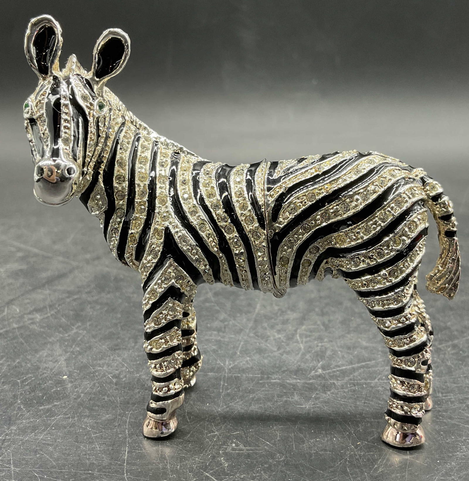 Bejeweled Enameled Metal Zebra Form Trinket Box Auction