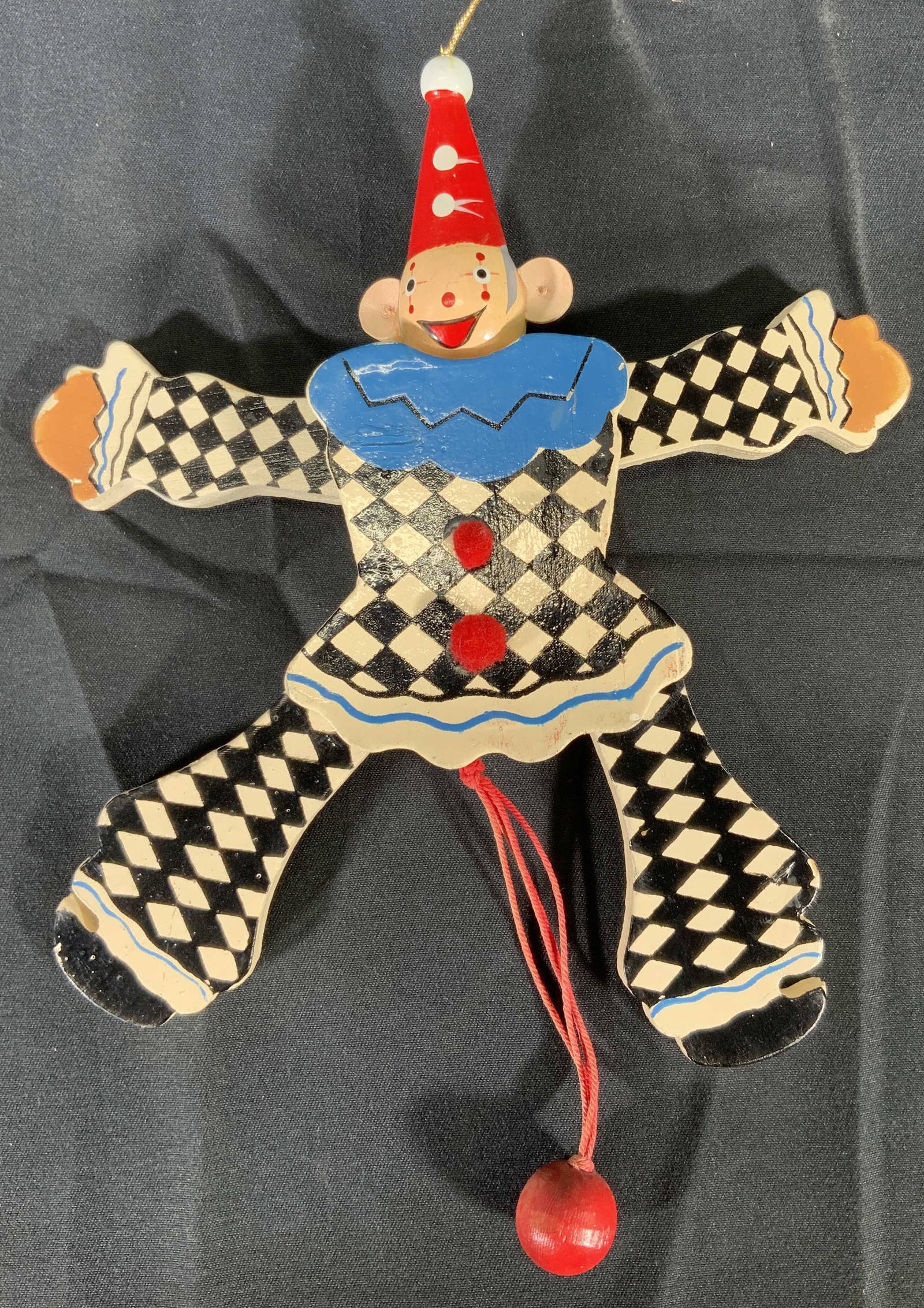 Pull String Dancing Clown Wooden Puppet Auction