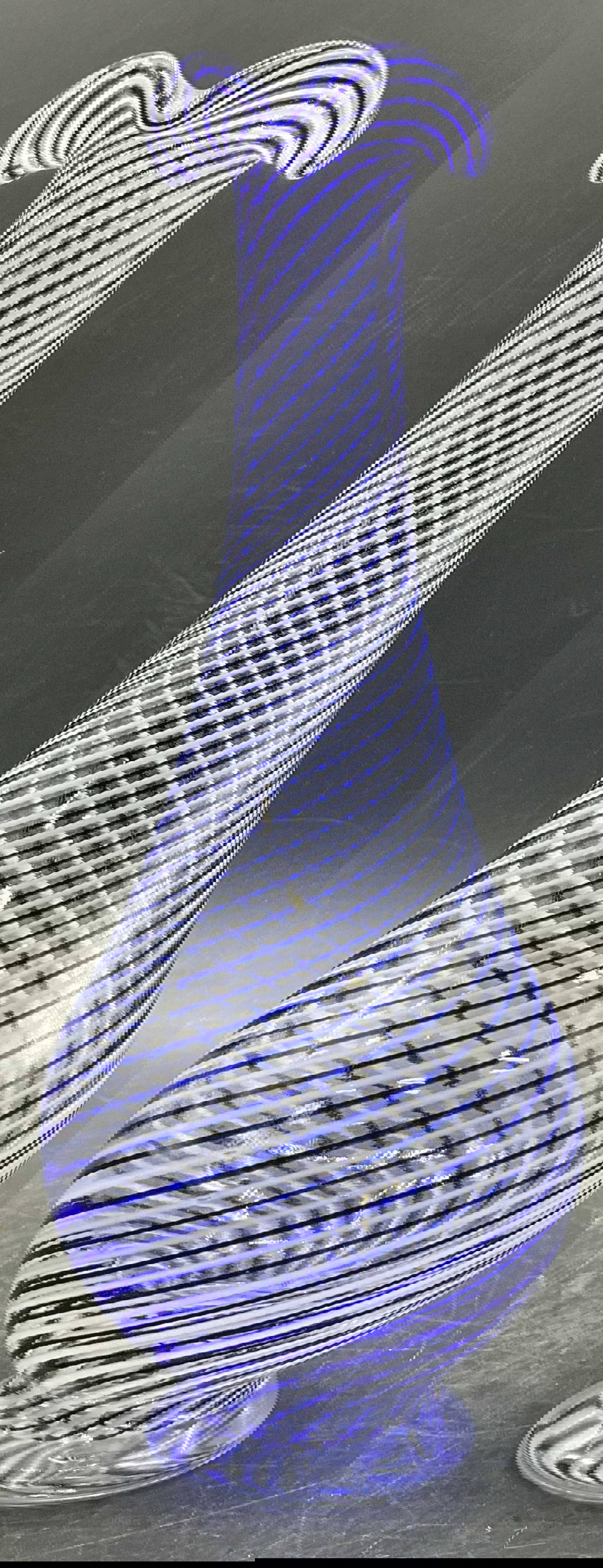 Vintage Blue Swirl Art Glass Ruffle Rim Vase Auction