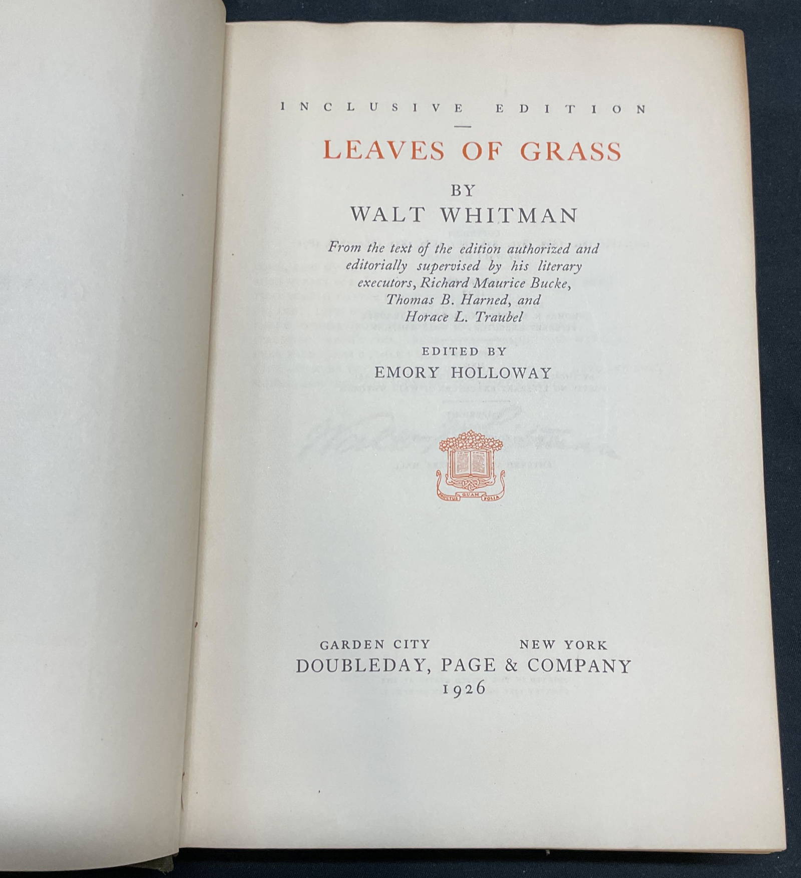 1926 Leaves Of Grass By Walt Whitman Auction