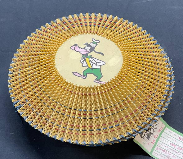 Vtg Disney Goofy Yellow Woven Basket With Lid