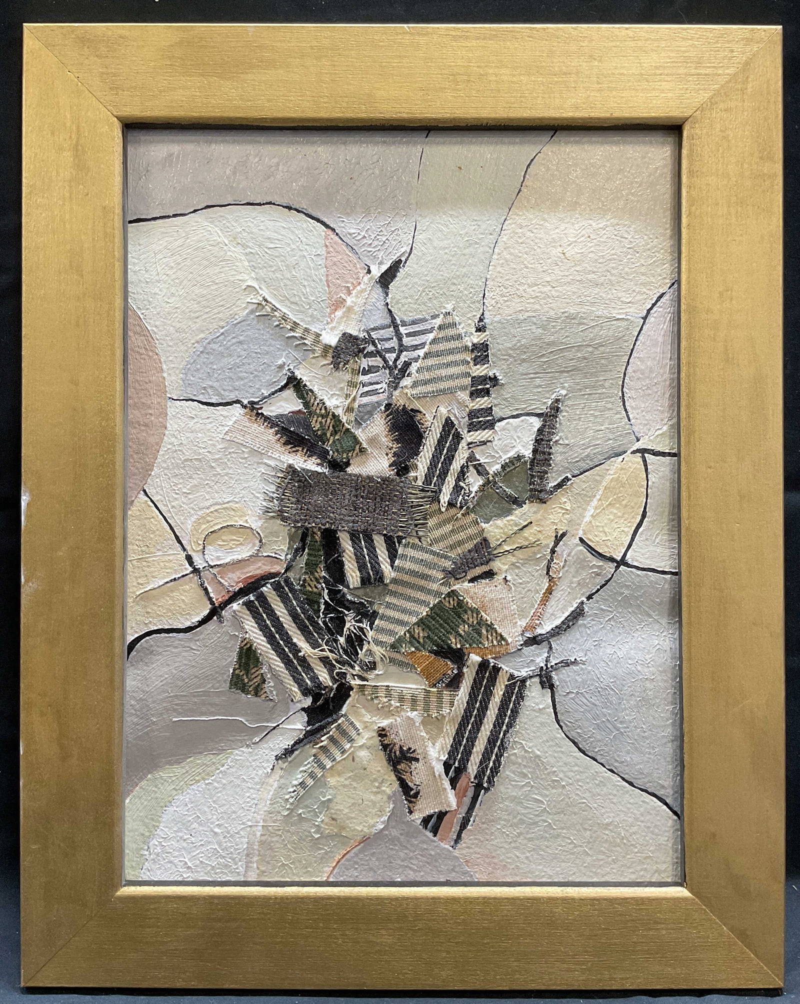 Framed Mixed Media Fabric Collage Painting Auction