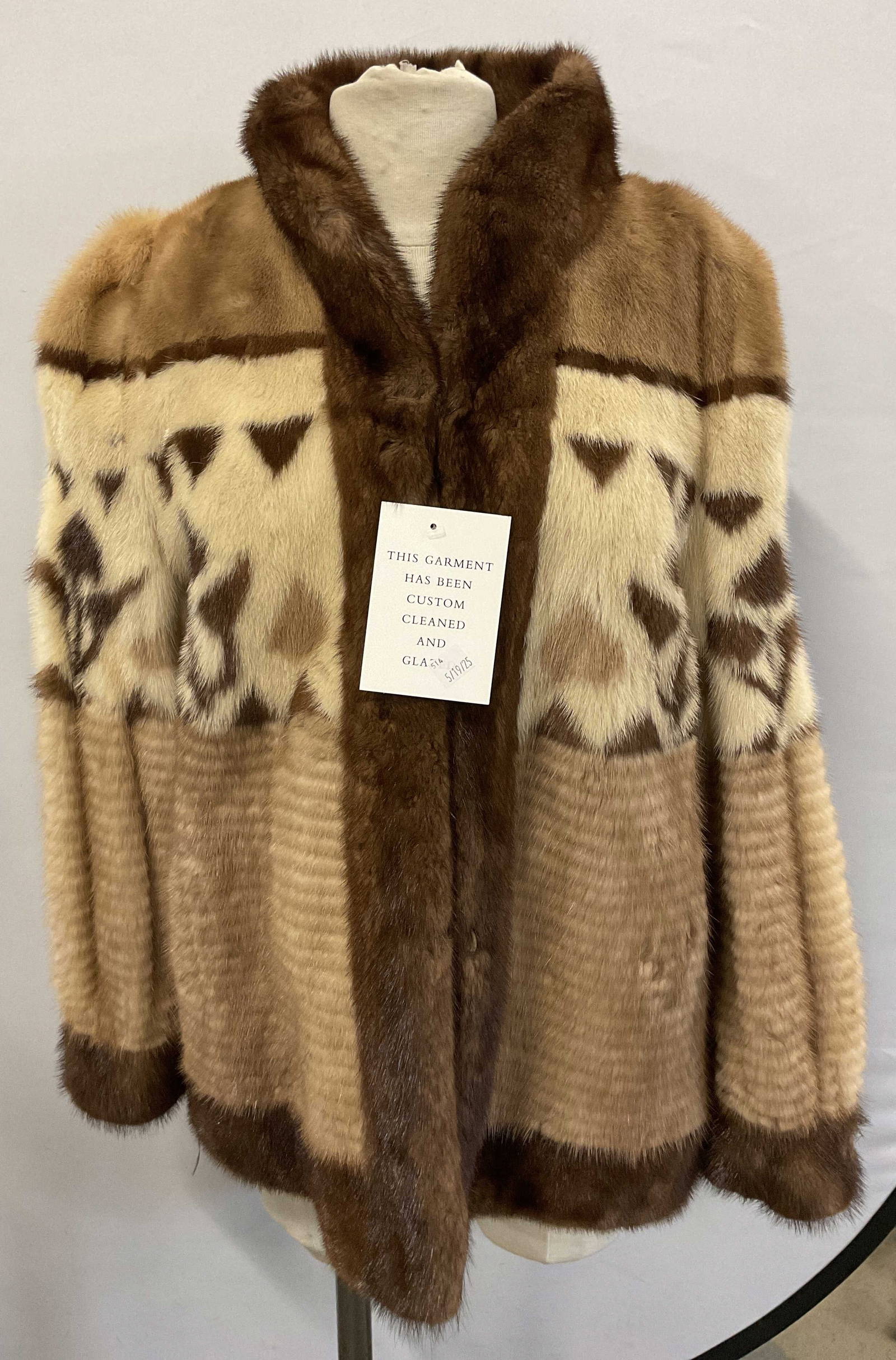 Vintage Brown Cream Geometric Mink Fur Coat Auction