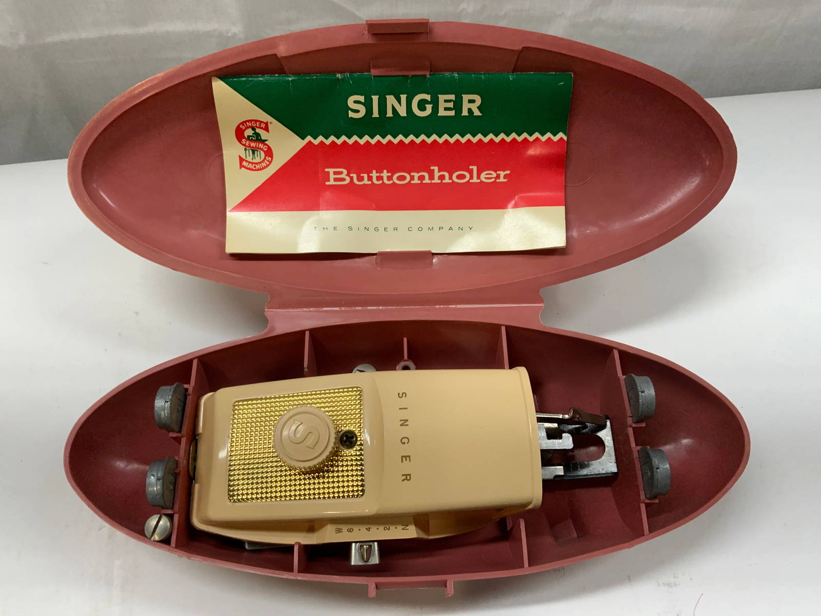 1960 Singer Buttonholer Attachment W Pink Case Auction
