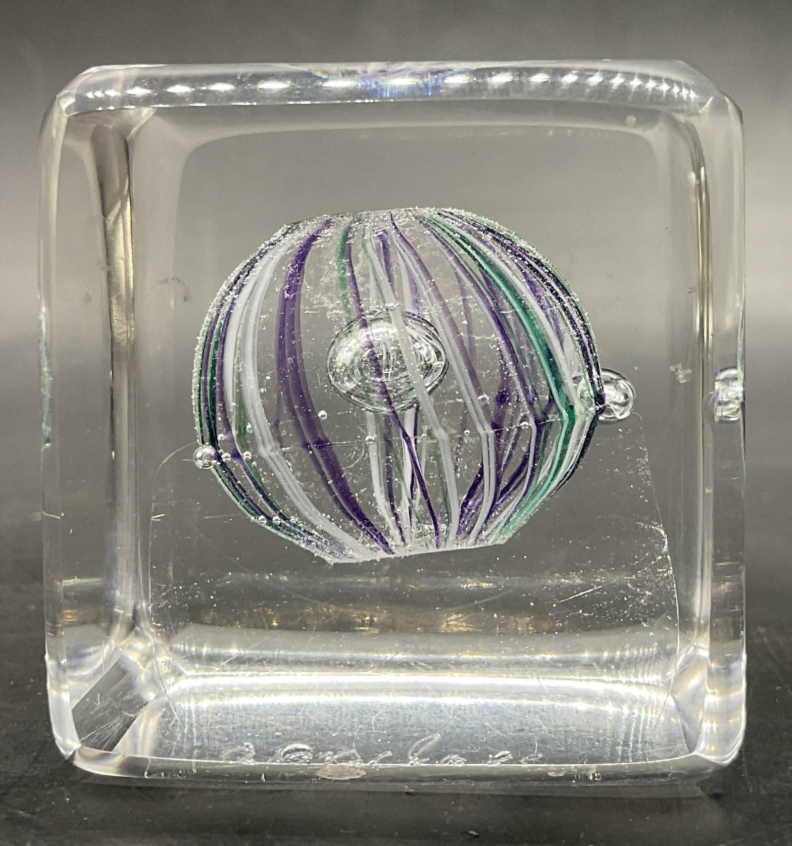 Orrefors Signed Art Glass Cube Paperweight Auction