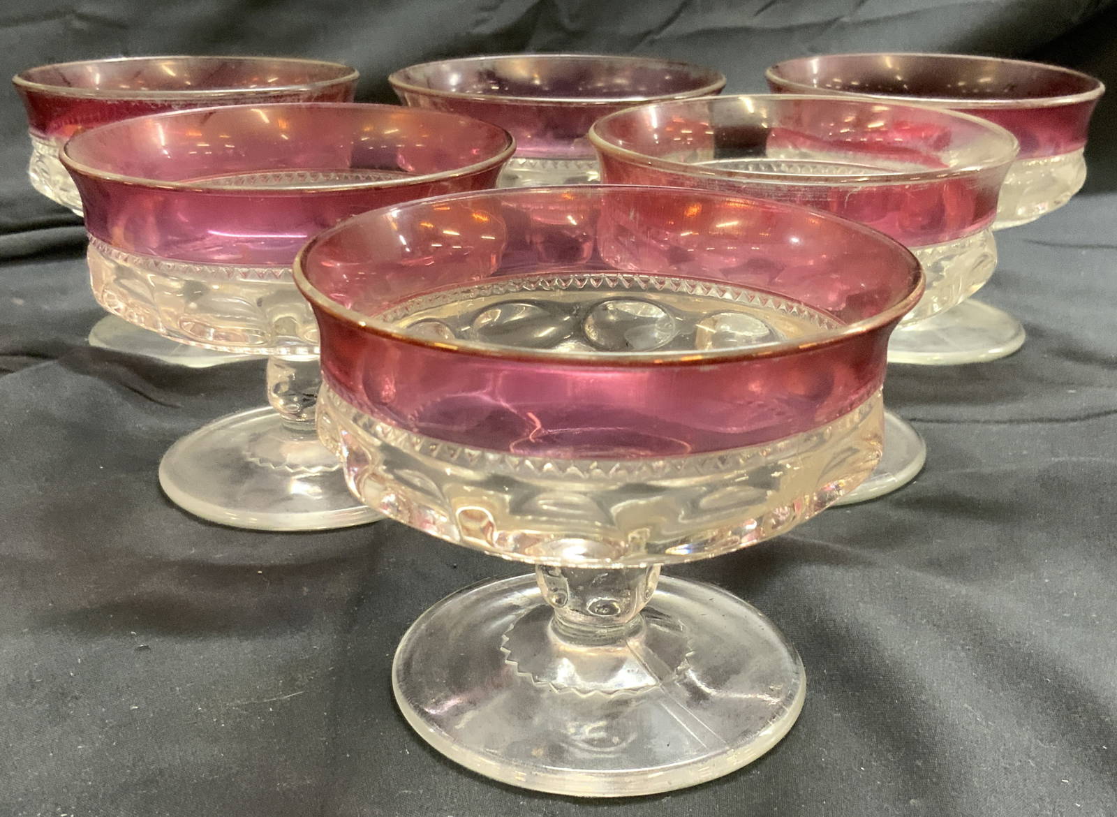 Set 6 Cranberry Gls Pedestaled Dessert Dishes - Jun 11, 2025 | The ...