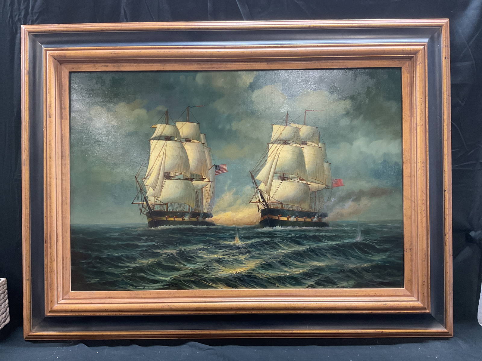 Framed After Slowsky Frigates At Sea Oil Painting Auction