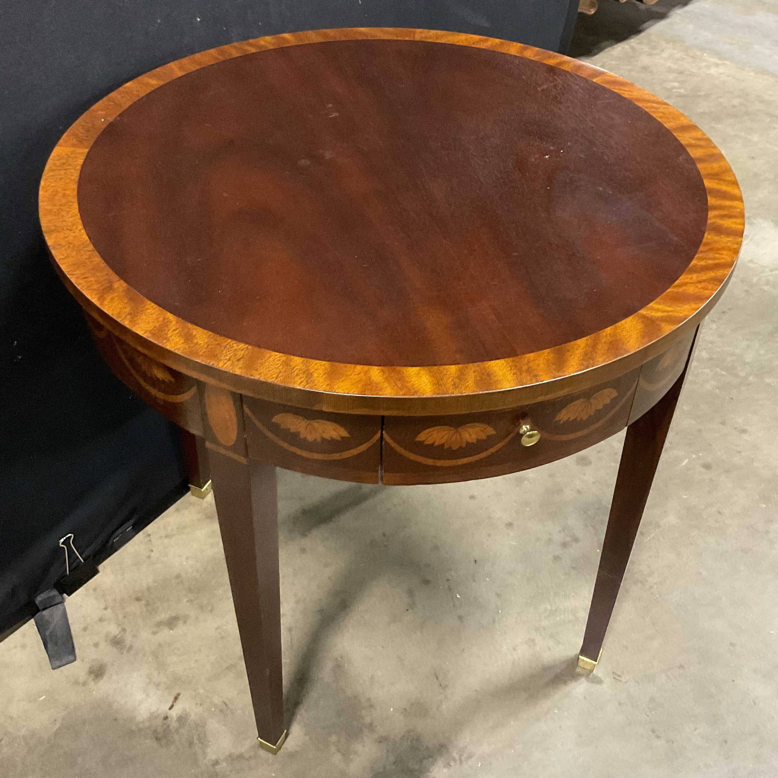 Baker Furniture Round Inlaid Wood Side Table Auction