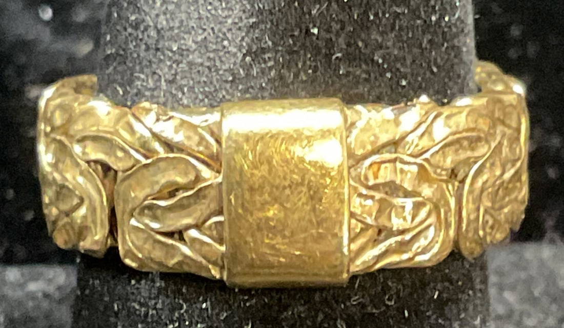 Signed Ak 18k Yellow Gold Chain Band Ring Turkey Auction