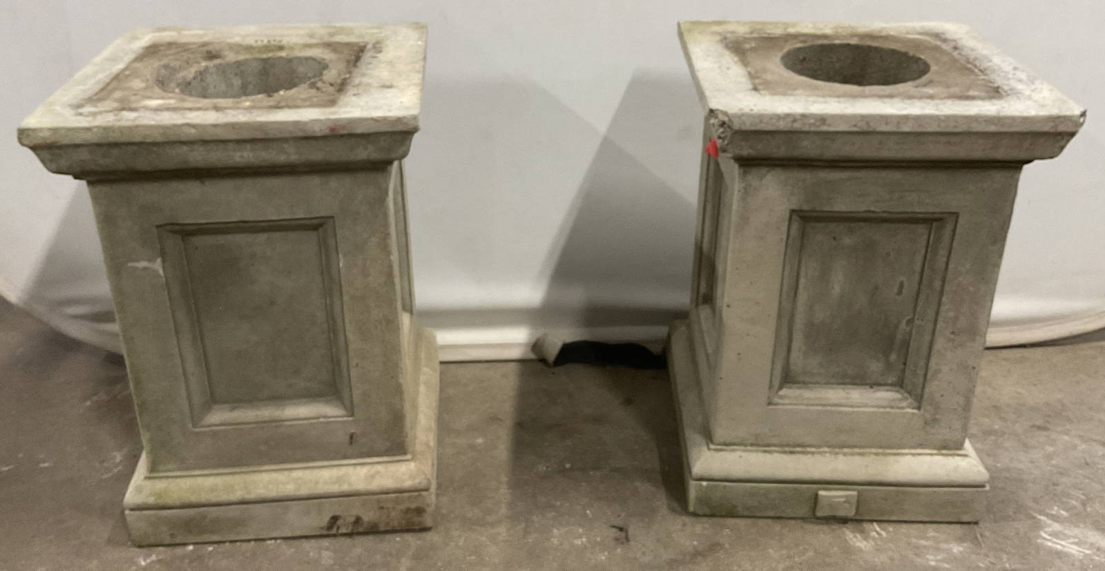 Pair Cement Square Column Plant Stands Auction