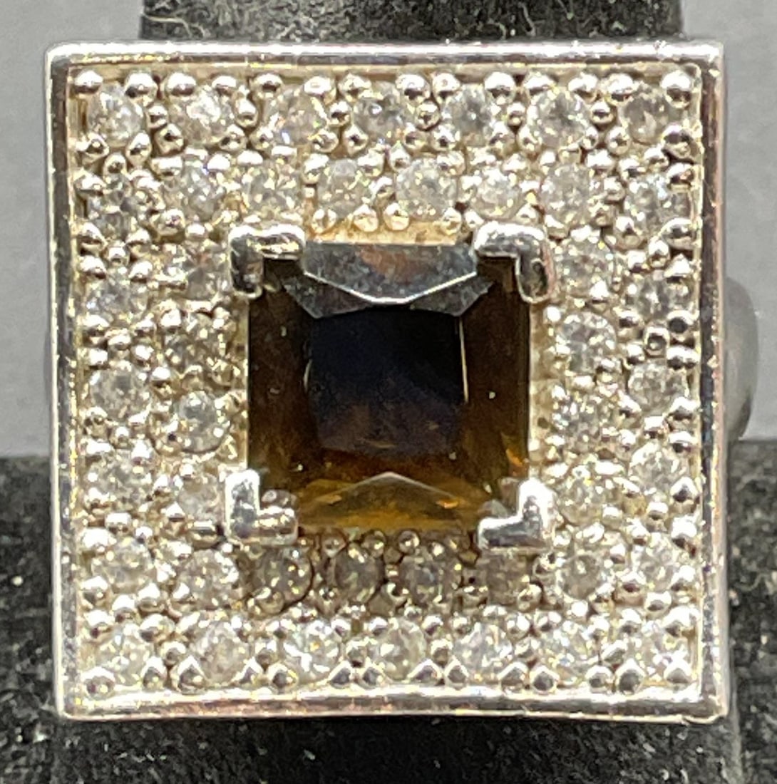 Sterling Silver Modernist Square Crystal Ring Auction