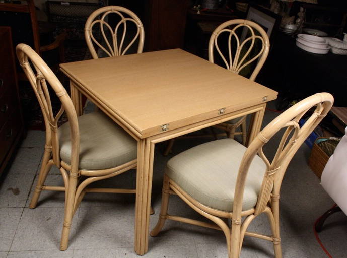 Mcguire Four Bamboo Chairs Expandable Card Table