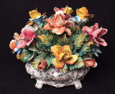 Large Vintage Capodimonte Porcelain Flower Centerpiece From Italy