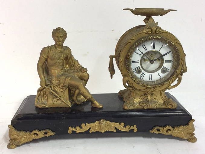 Vintage Mantel Clock On Cast Iron Base