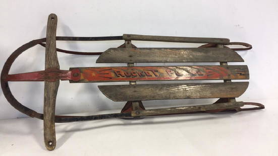 Vintage Rocket Plane Sled Wood Slats And Metal