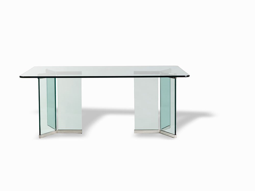 Leon Rosen for Pace, Glass and Chrome Dining Table, c.