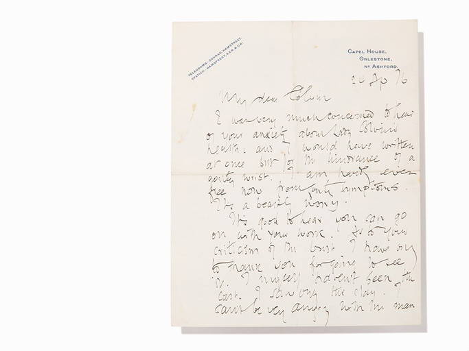 Joseph Conrad, Manuscript Letter To Sir Sidney Colvin,