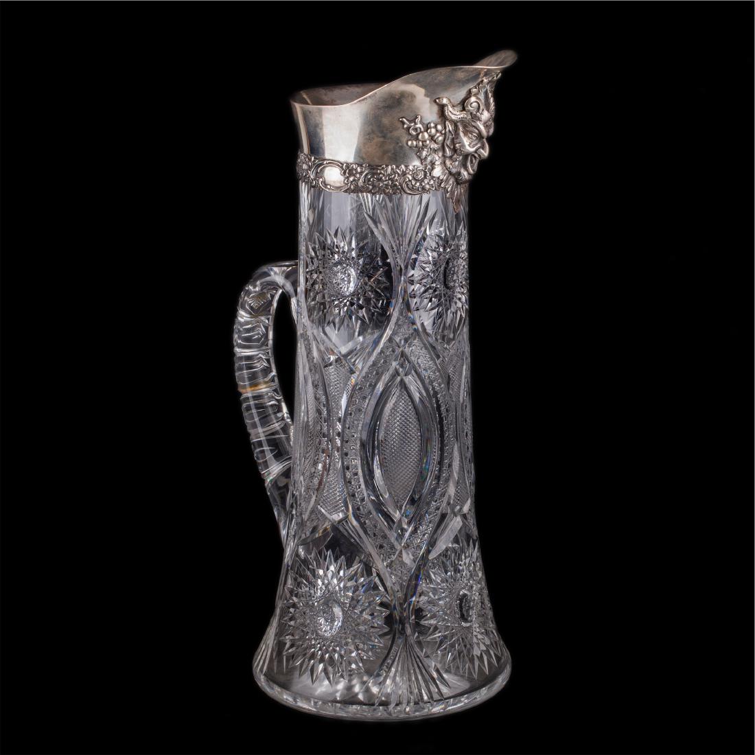 Huge Tiffany silver mounted cut glass pitcher