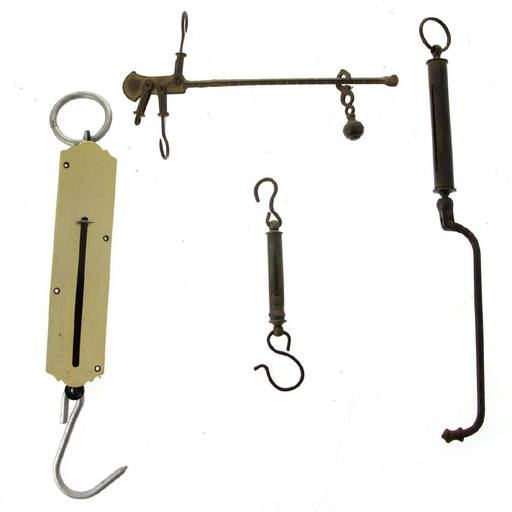 Three Spring Balance Scales And A Steelyard Scale.