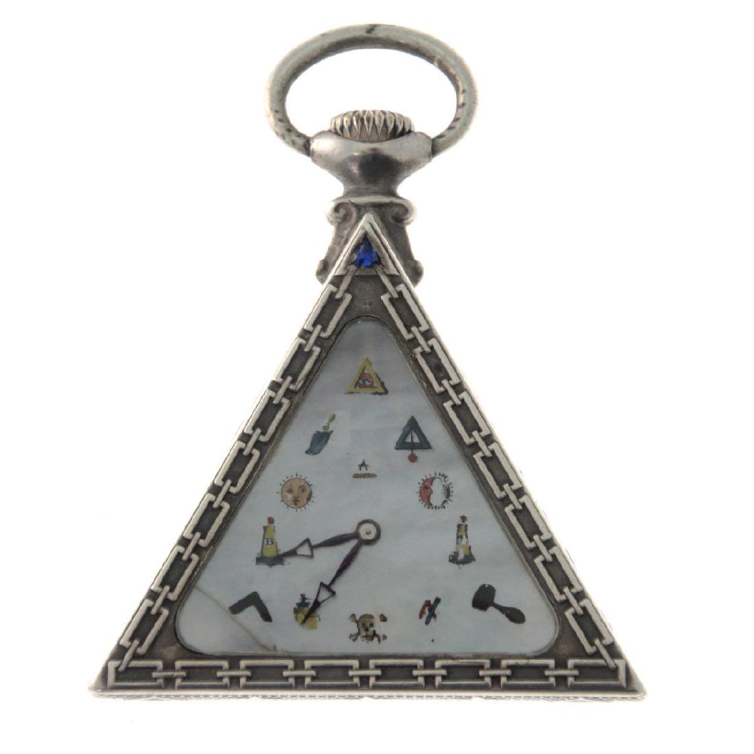 Swiss Sterling Silver Triangular Masonic Pocket Watch,