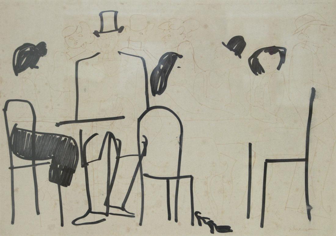 David Schneuer (1905 1988) Figures In The Cafe, Ink