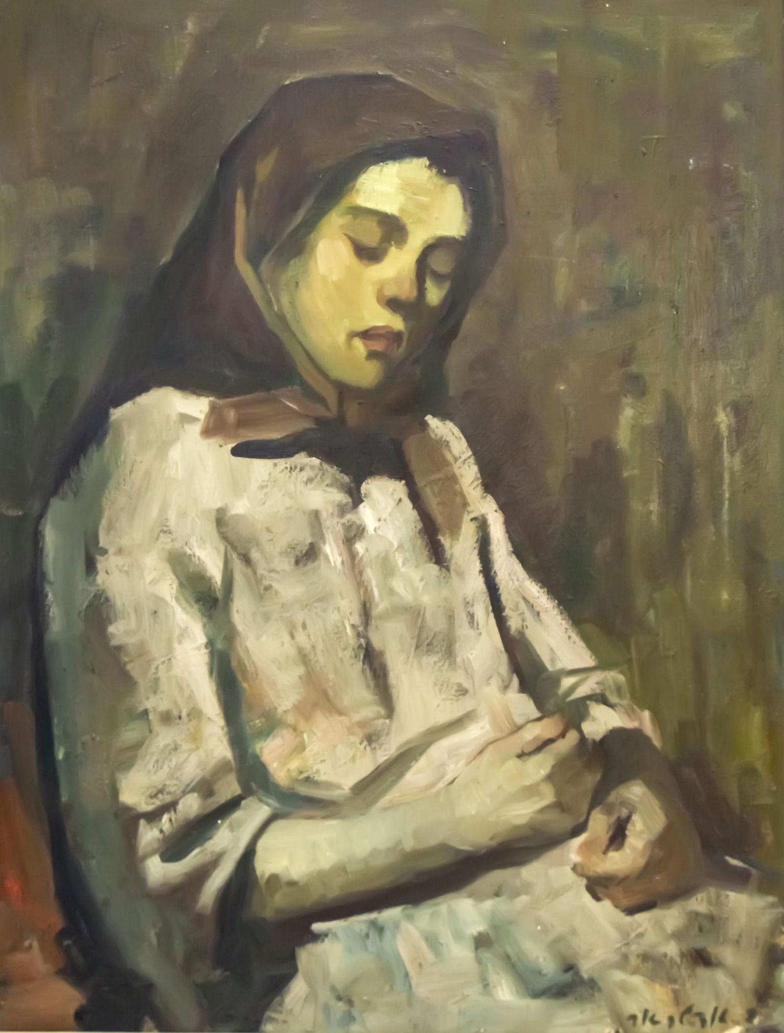 Ed Adler (1917 1984) Sleeping Woman On Chair, Oil On Canvas.