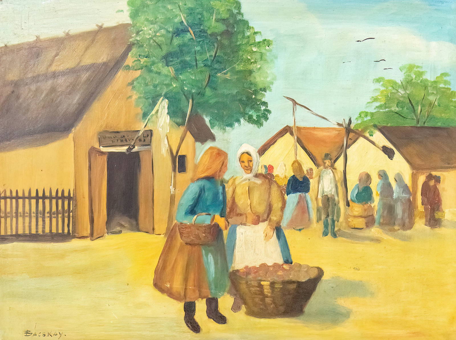Bela Bacskay (hungaria, 1860-1938) - People In Rural Landscape, Oil On ...