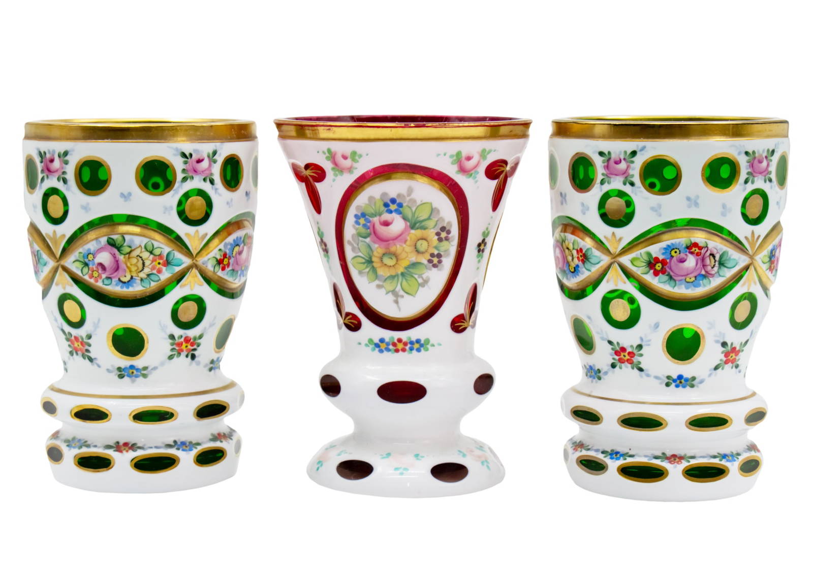 Three Bohemian Crystal Glass Cups Early 20th Century Auction