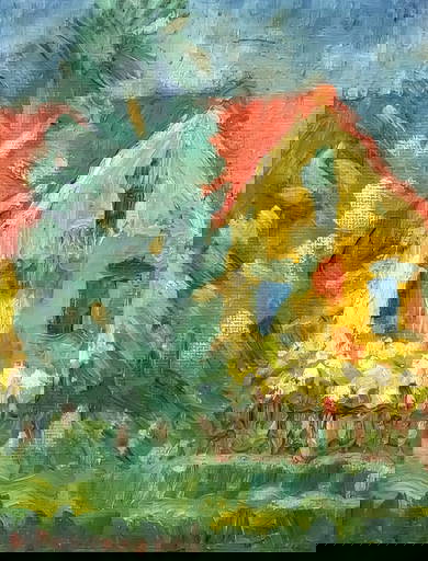 Jechiel Hilar Pacanovsky (polish, 1896 1967) House, Oil On Board.