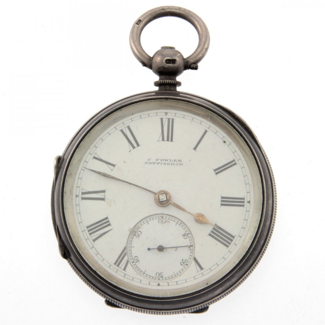 J. Fowler Sterling Silver Pocket Watch, England, 1890.