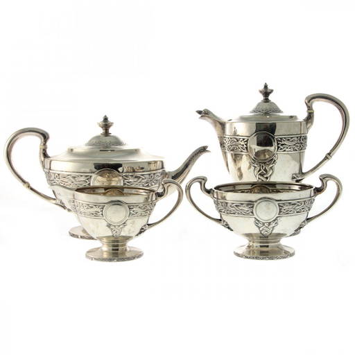 Scottish Sterling Silver Tea Set, Stewart Dawson, 1910.