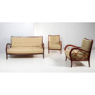 Paolo Buffa (attr.le), Divano Due Posti E Coppia Poltrone