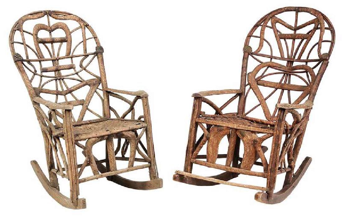 535: RUSSIAN STYLE CARVED WOOD SKELETON ROCKING CHAIR