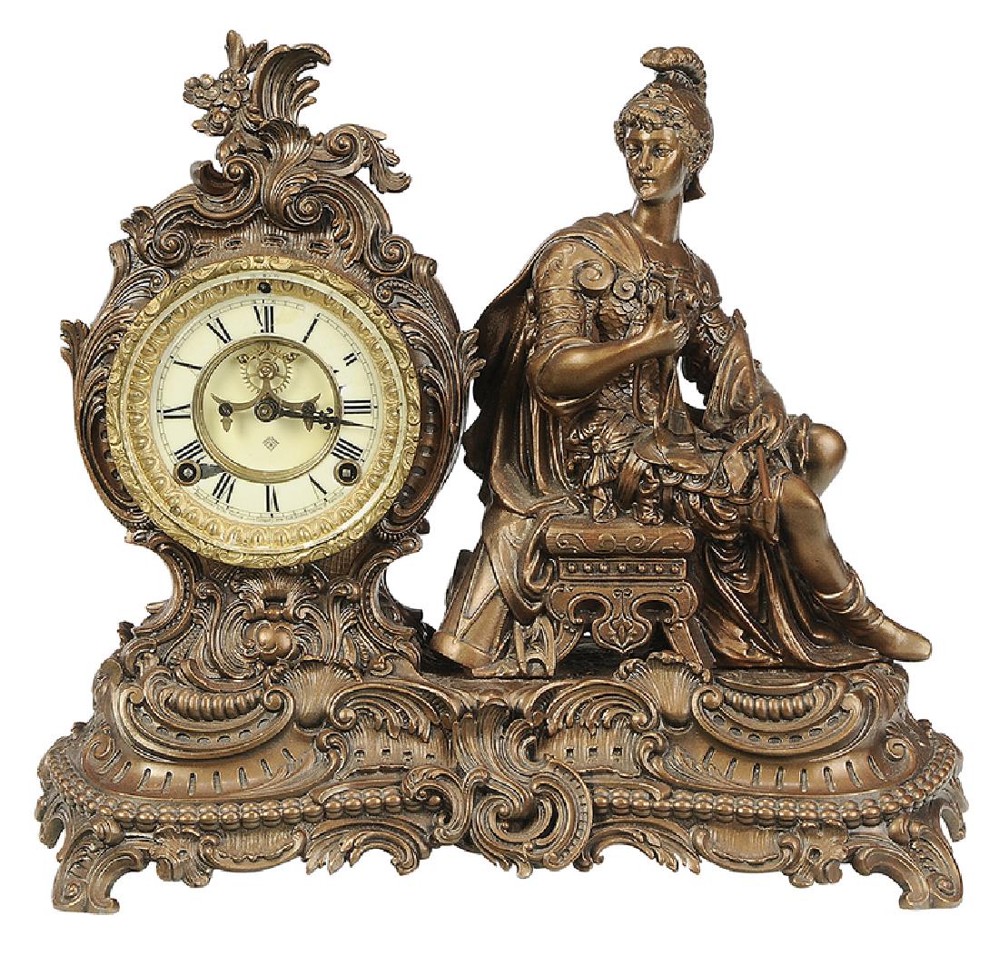 Ansonia Rococo Style Figural Mantle Clock