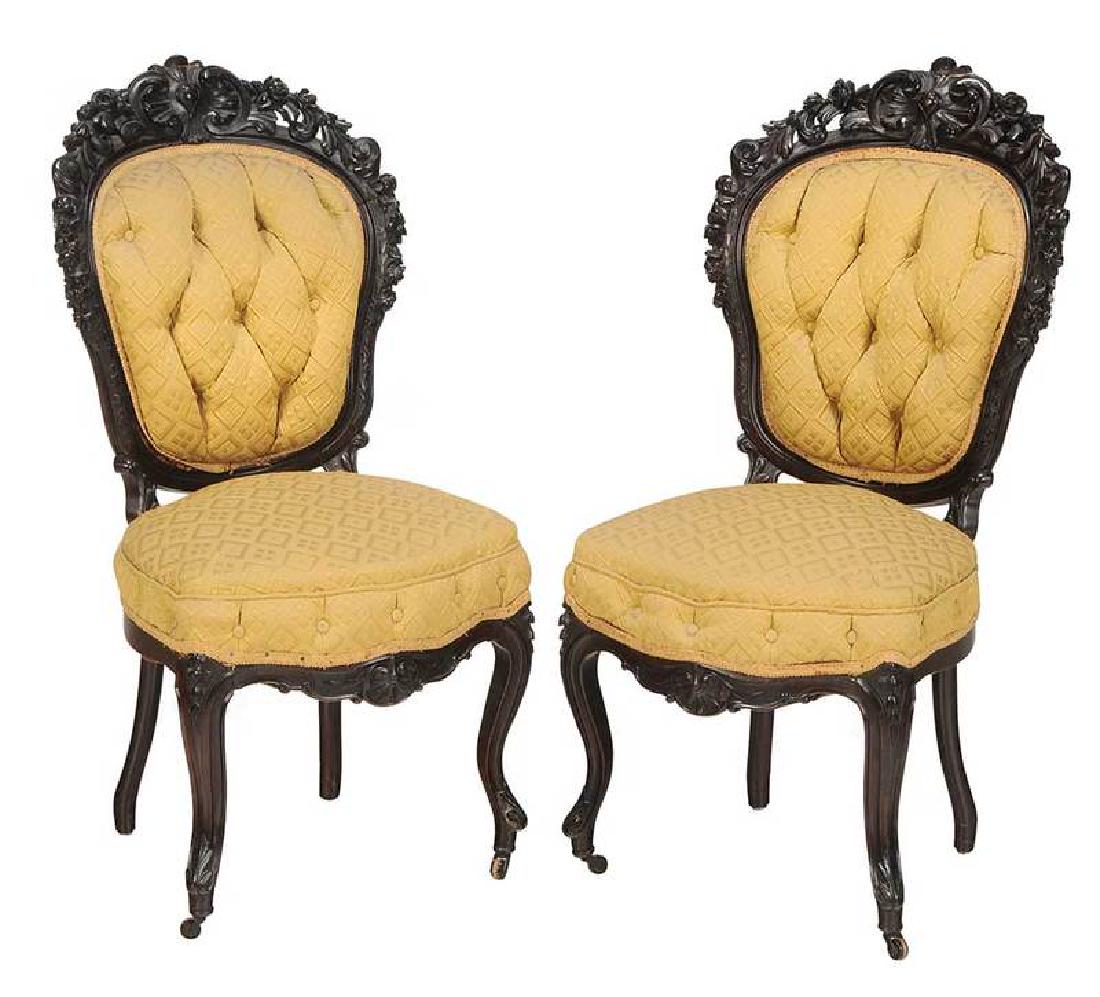 Rare Pair Rococo Revival Rosewood Side Chairs