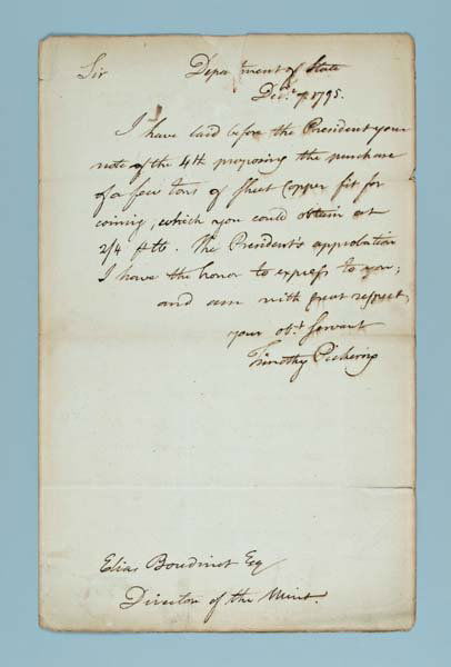 Timothy Pickering Coinage Letter,