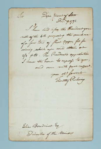 Timothy Pickering Coinage Letter,